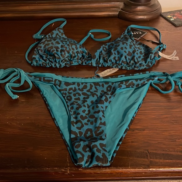 Zaful | Swim | Nwt Animal Print Reversible String Bikini | Poshmark